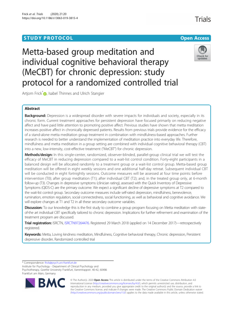 Metta-Based Group Meditation and Individual Cognitive Behavioral ...