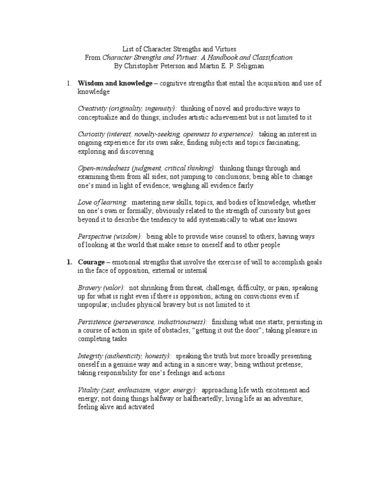 Character Strengths and Virtues Overview | PDF | Courage | Virtue