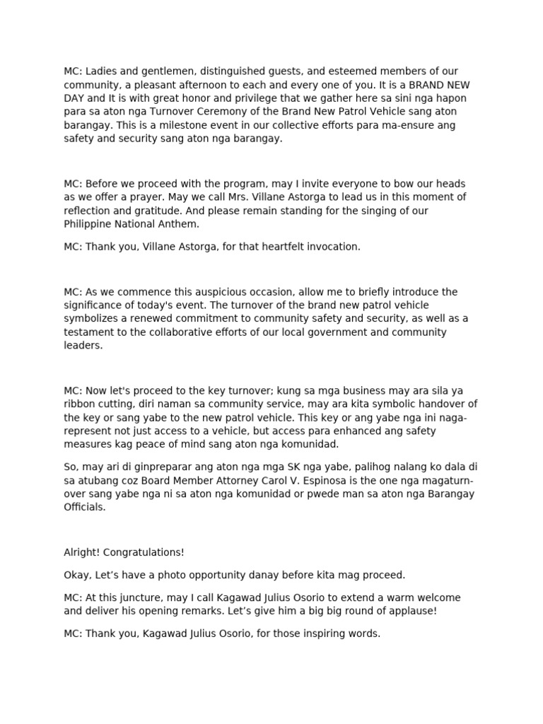 Mc Script for Turnover | PDF