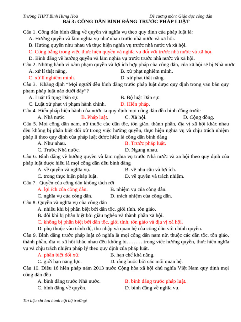 DC Ôn Tập GDCD 12 Hki | PDF