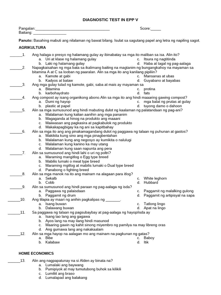 Pre-Test - Epp 5 | PDF
