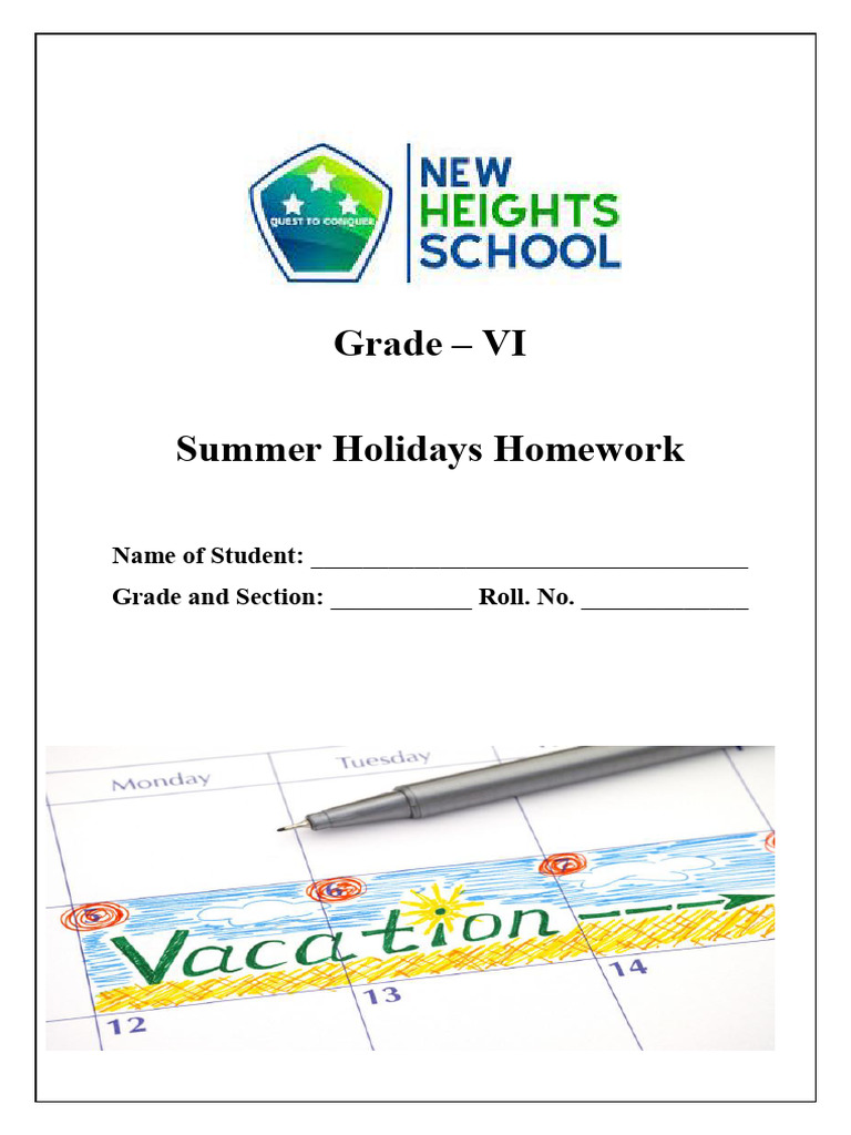 Summer Holidays Homework Grade VI | PDF