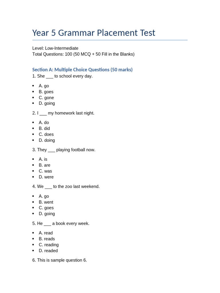 Year5 Grammar Placement Test | PDF | Chess Theory | Chess