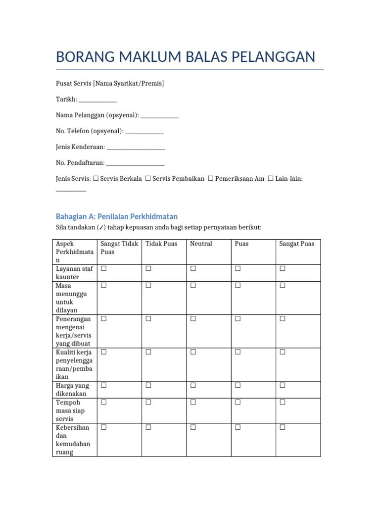 Borang Maklum Balas Pelanggan | PDF