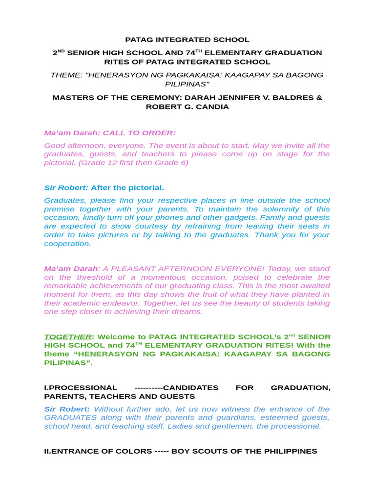 2nd Senior High School and 74th Elementary Graduation Rites of Patag ...