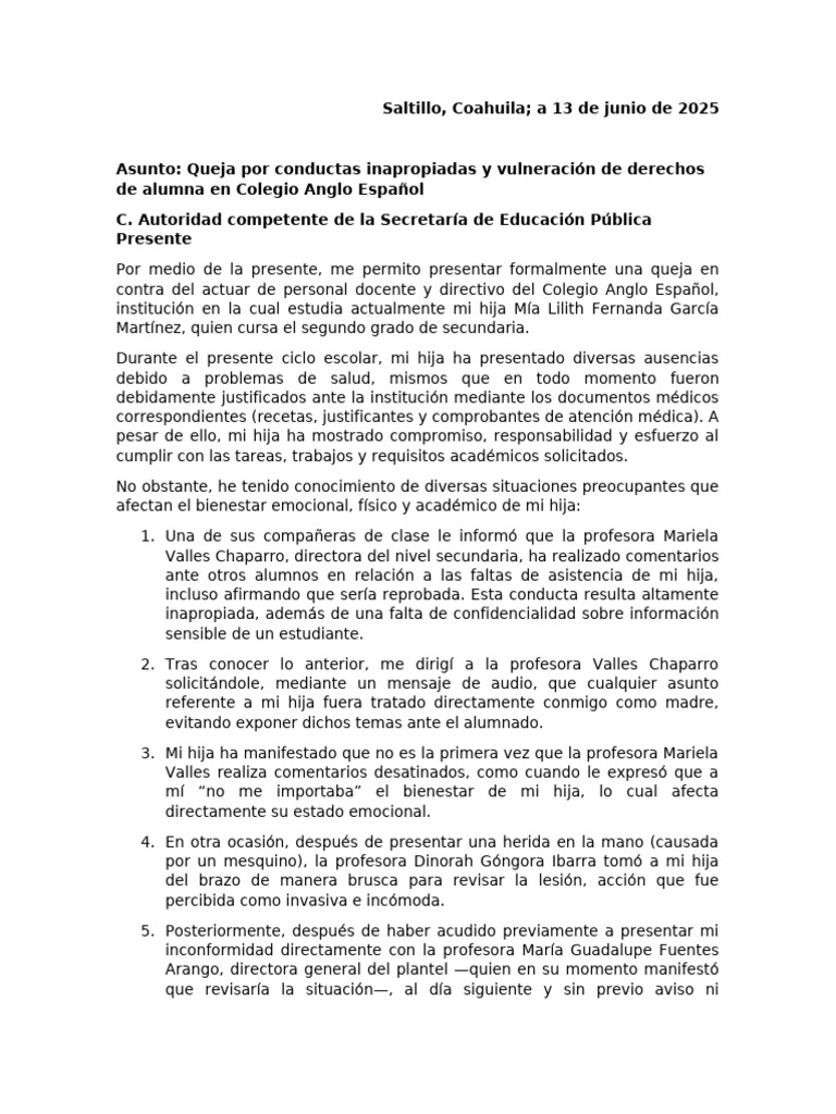 Carta Maria | PDF | Maestros | Las emociones