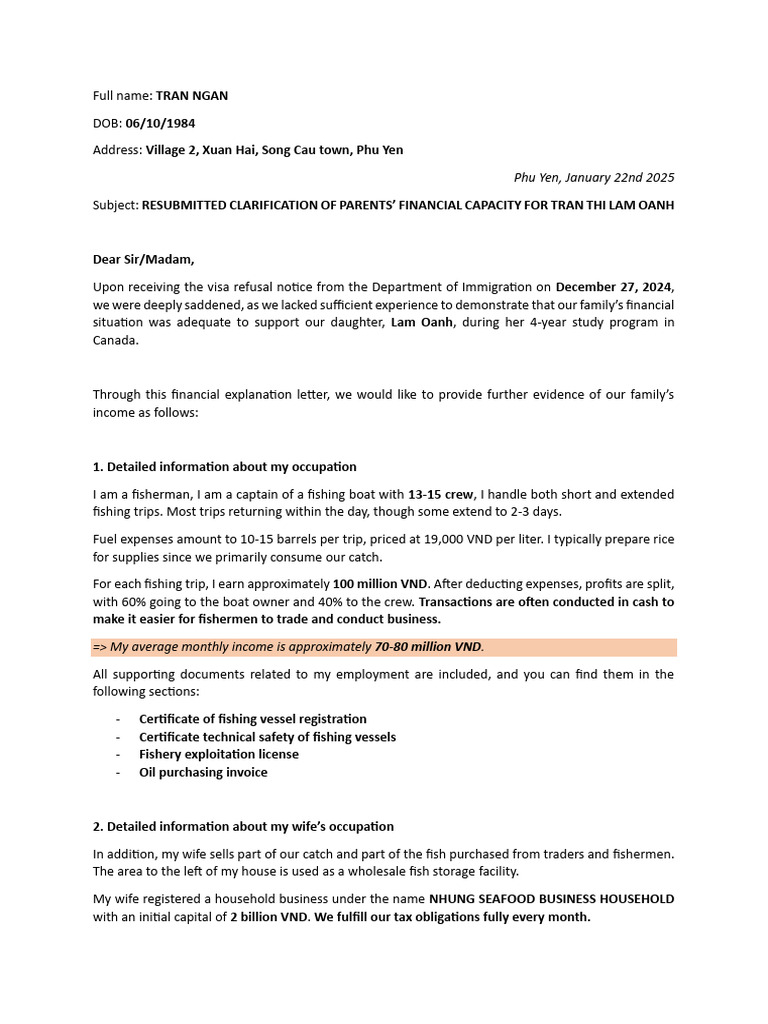 Financial Capacity Expanation Letter - Tran Thi Lam Oanh-Đã G P-Đã Nén ...