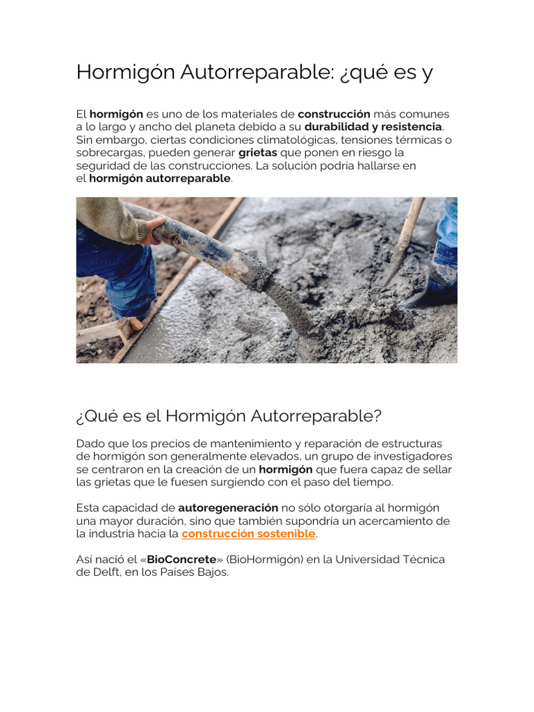 Hormigón Autorreparable: Innovación Sostenible | PDF | Hormigón | Las ...