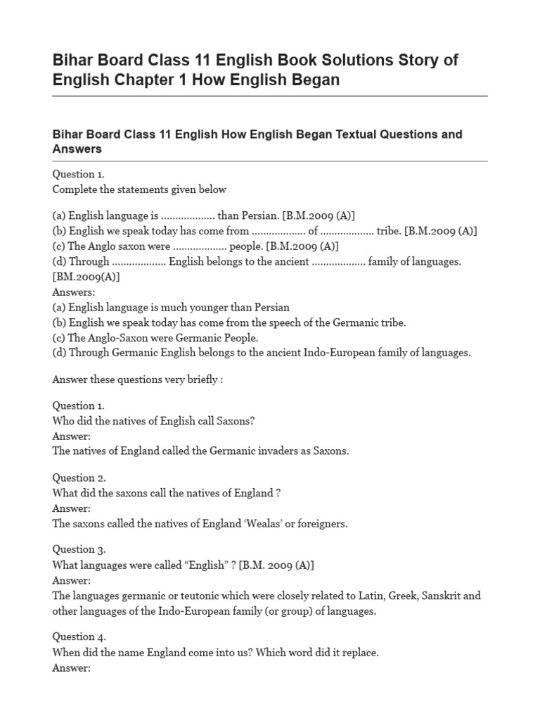 Class 11 Chapter 1 Solutions English Rainbow Story of English Bihar ...