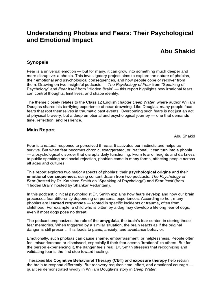 Understanding Phobias and Fears - Their Psychological and Emotional ...