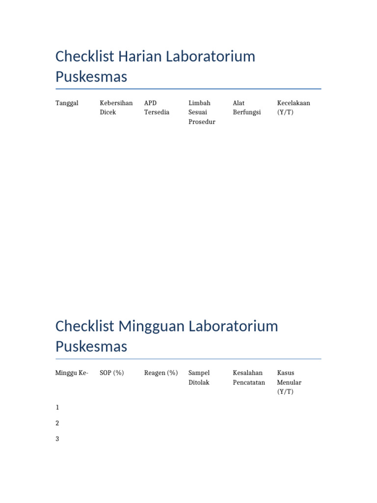 Template Checklist Lab Puskesmas | PDF