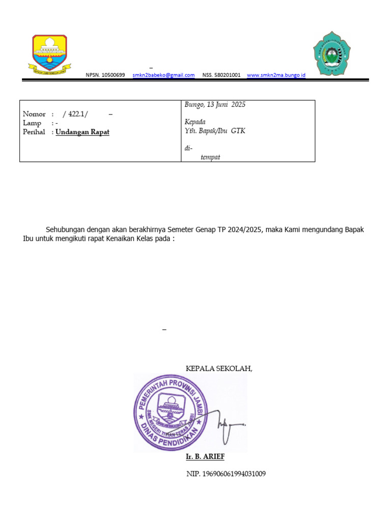S.Undangan - Rapat GTK-2 | PDF