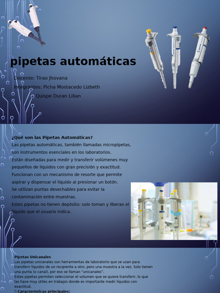 Tipos y Usos de Pipetas Automáticas | PDF | Laboratorios | Agua