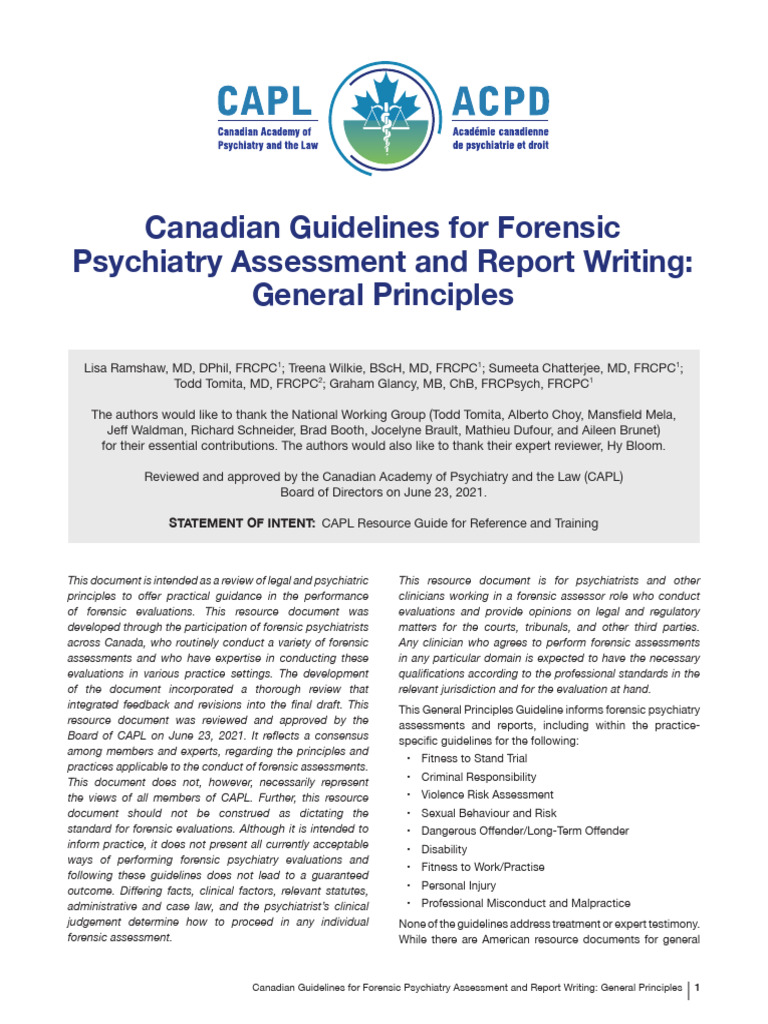 Canadian Forensic Psychiatry Guidelines | PDF | Forensic Psychiatry ...