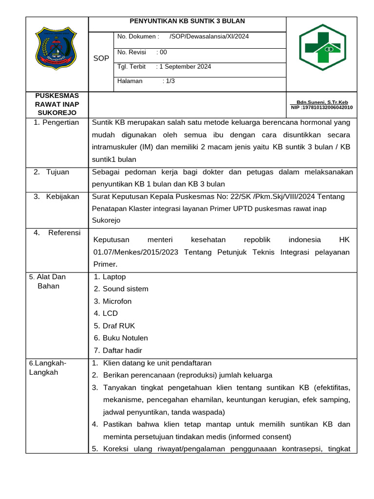 Prosedur Penyuntikan KB 3 Bulan | PDF