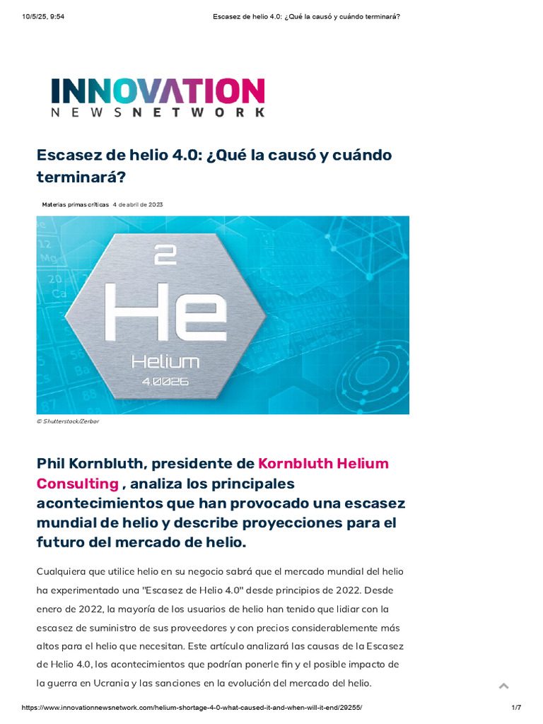 Escasez de Helio 4.0 - ¿Qué La Causó y Cuándo Terminará | PDF | Helio ...