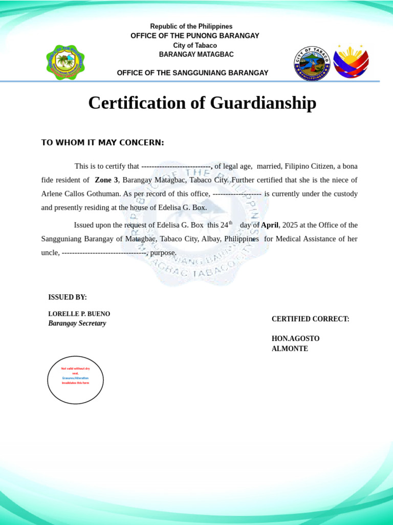 Cert - of Guardianship | PDF