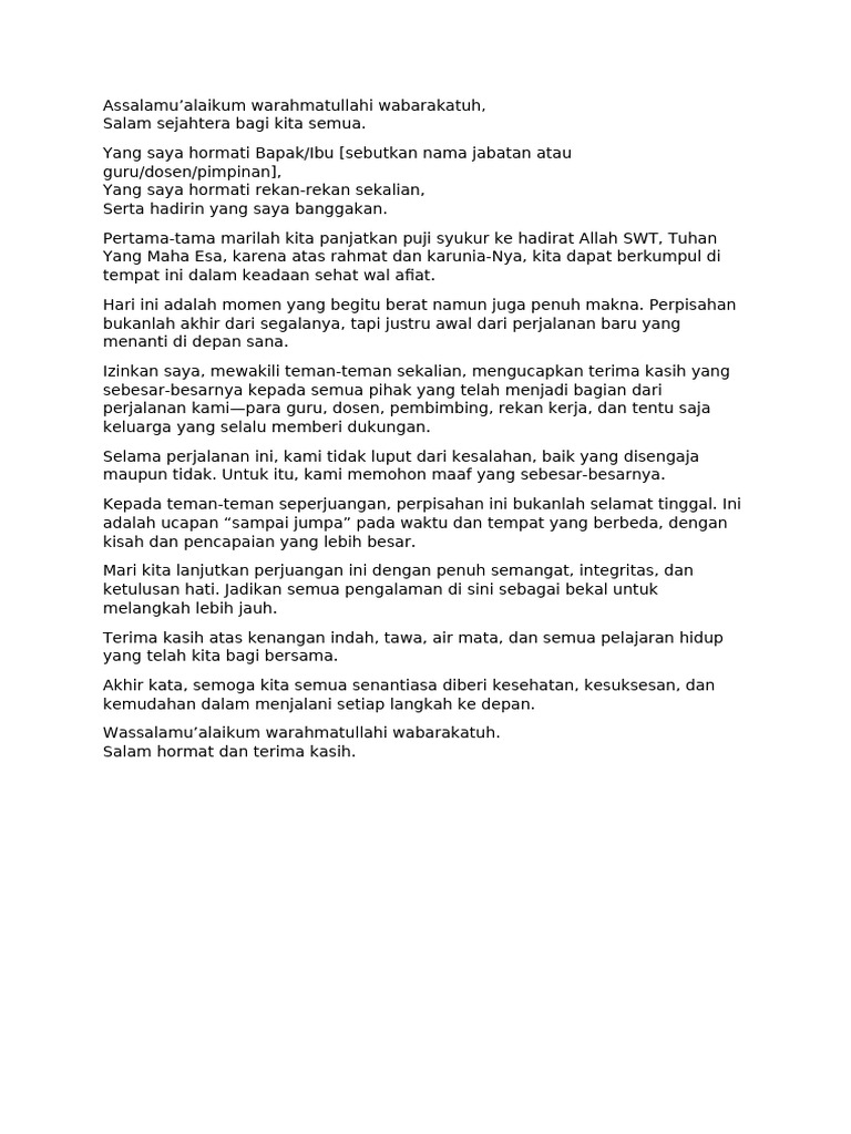 Contoh Text Pidato Perpisahan | PDF