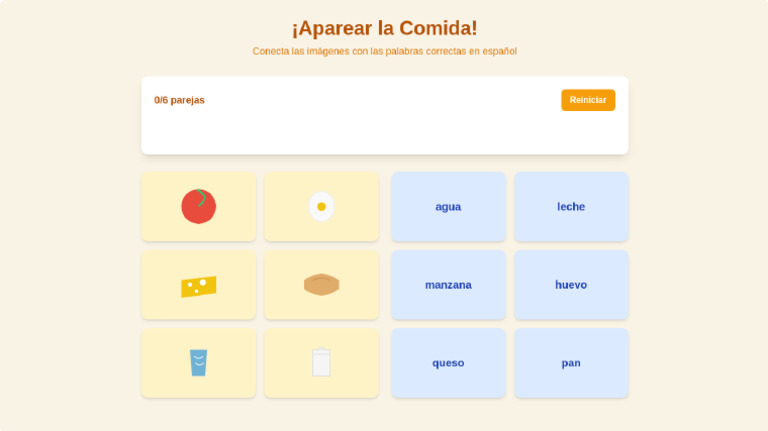 Juego de Apareamiento Imágenes y Palabras de Comida en Español A1 | PDF