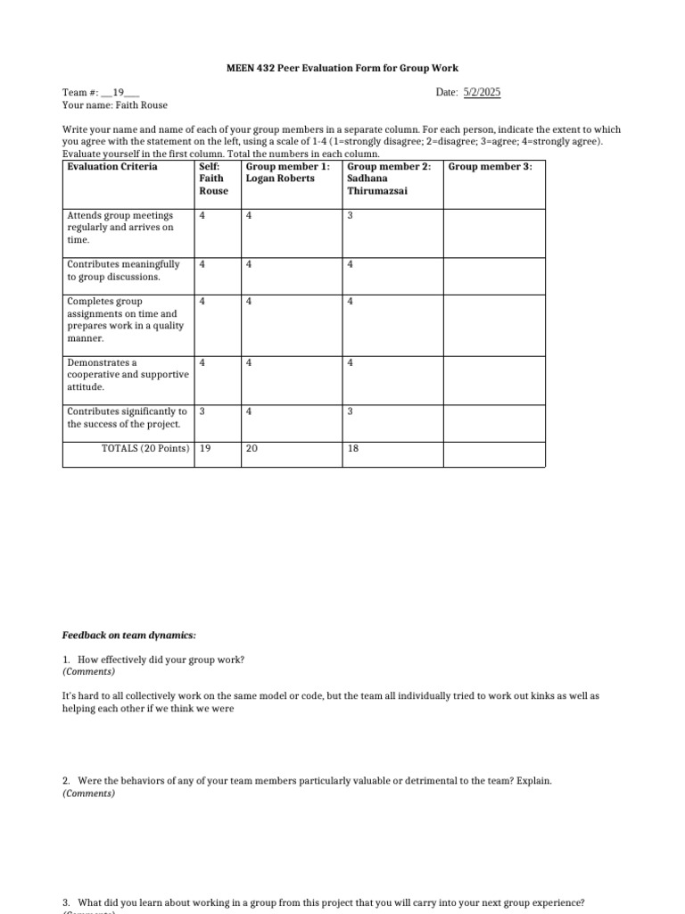 Peer Evaluation | PDF