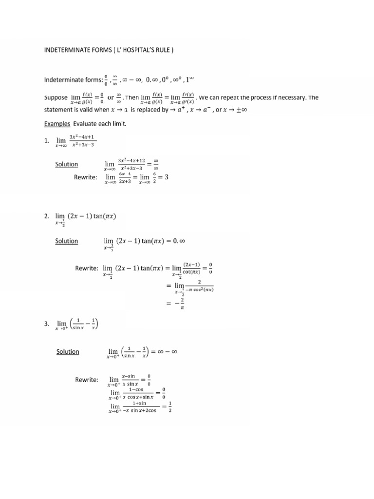 Indeterminate Forms Notes | PDF