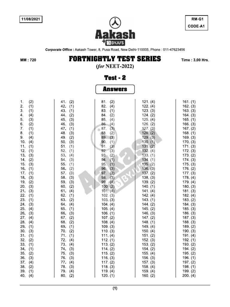 FT (RM) Phase-1 - Test - 2 (A1) - (11-08-2021) - Solution-1 | PDF