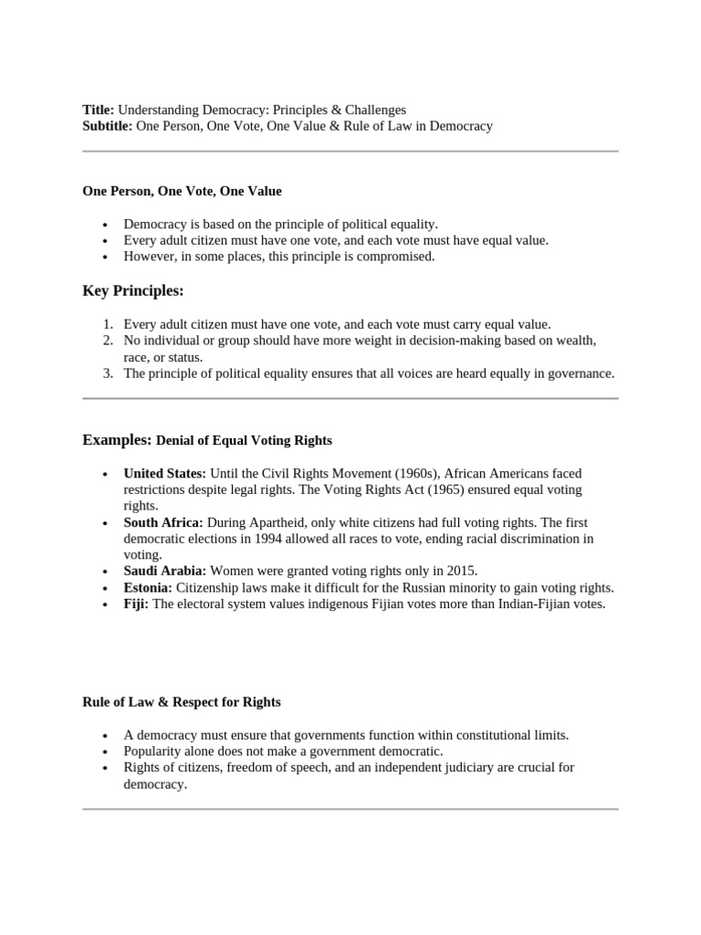 One Person, One Vote: Political Equality | PDF | Democracy | Political ...