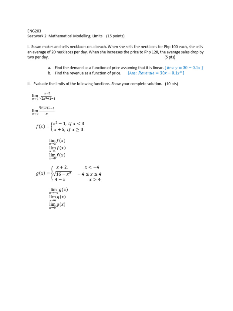 SW2 Math Modelling Limits | PDF