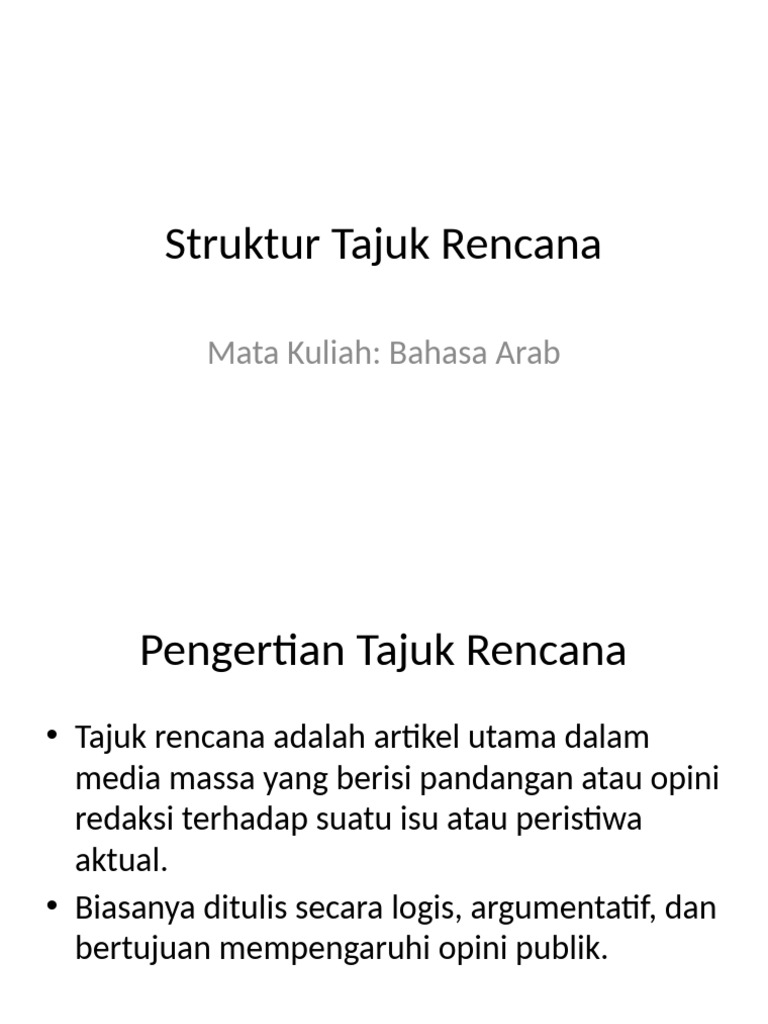 Struktur Tajuk Rencana Bahasa Arab | PDF