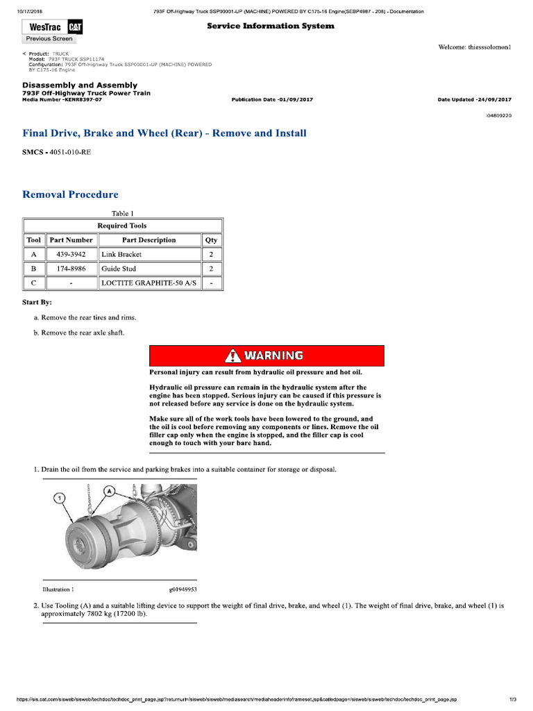 793F Off-Highway Truck - Brake & Wheel, Remove & Install | PDF