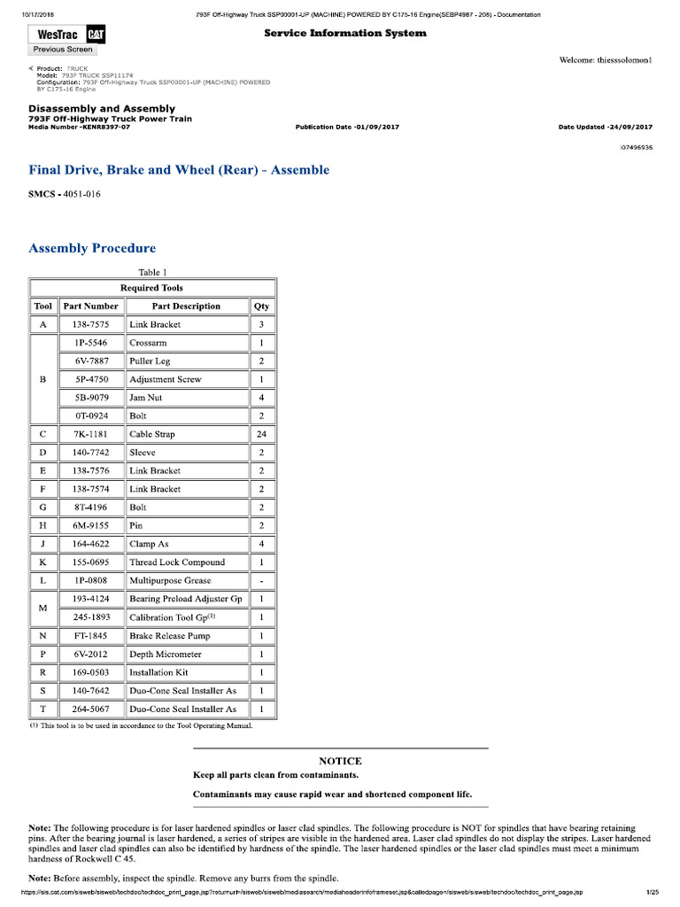793F Off-Highway Truck - Brake & Wheel Assy Procedure | PDF