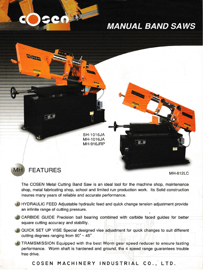 Cosen Bandsaw - MH 812LC | PDF | Tools | Machines
