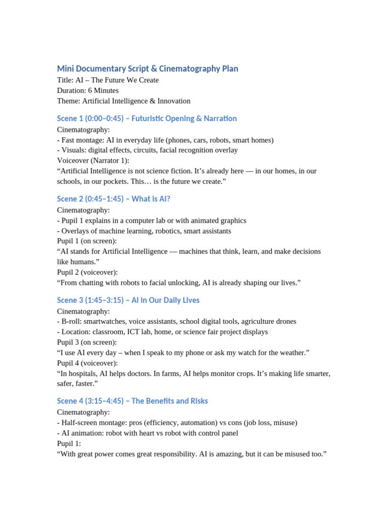 AI The Future We Create Script Cinematography | PDF | Artificial ...