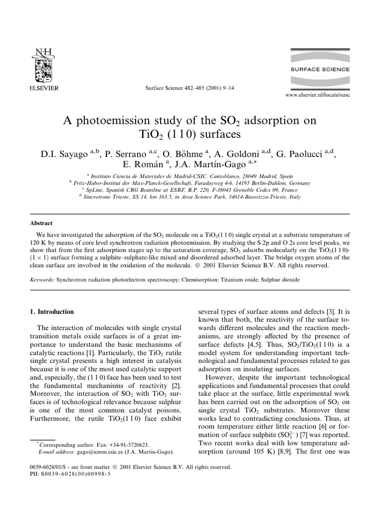 00 S2P XPS A Photoemission Study of The SO2 Adsorpt | PDF ...