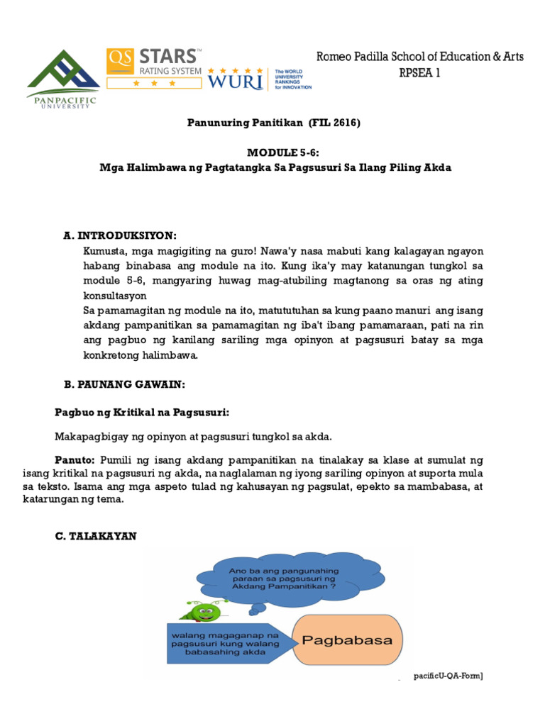 MODULE 5-6 - Mga Halimbawa NG Pagtatangka Sa Pagsusuri Sa Ilang Piling ...