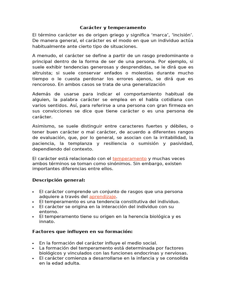Carácter y Temperamento | PDF