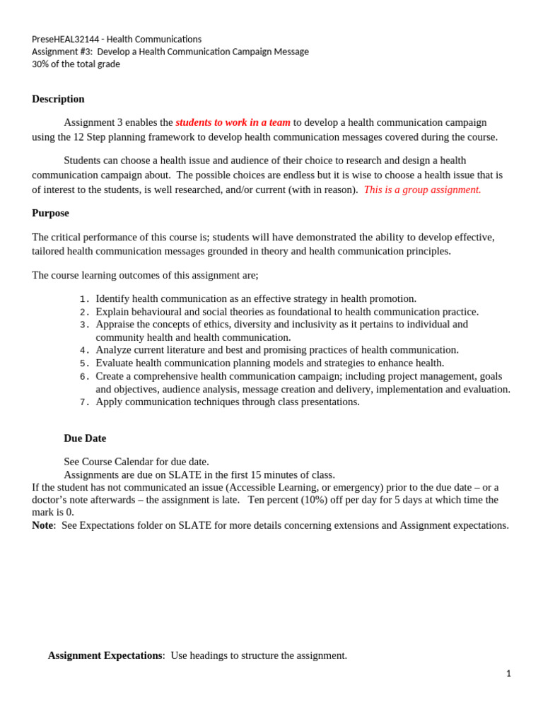 Assignment 3 Creating A Campaign | PDF | Academic Dishonesty | Communication