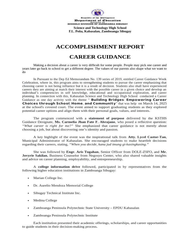 Career Guidance Accomplishment | PDF