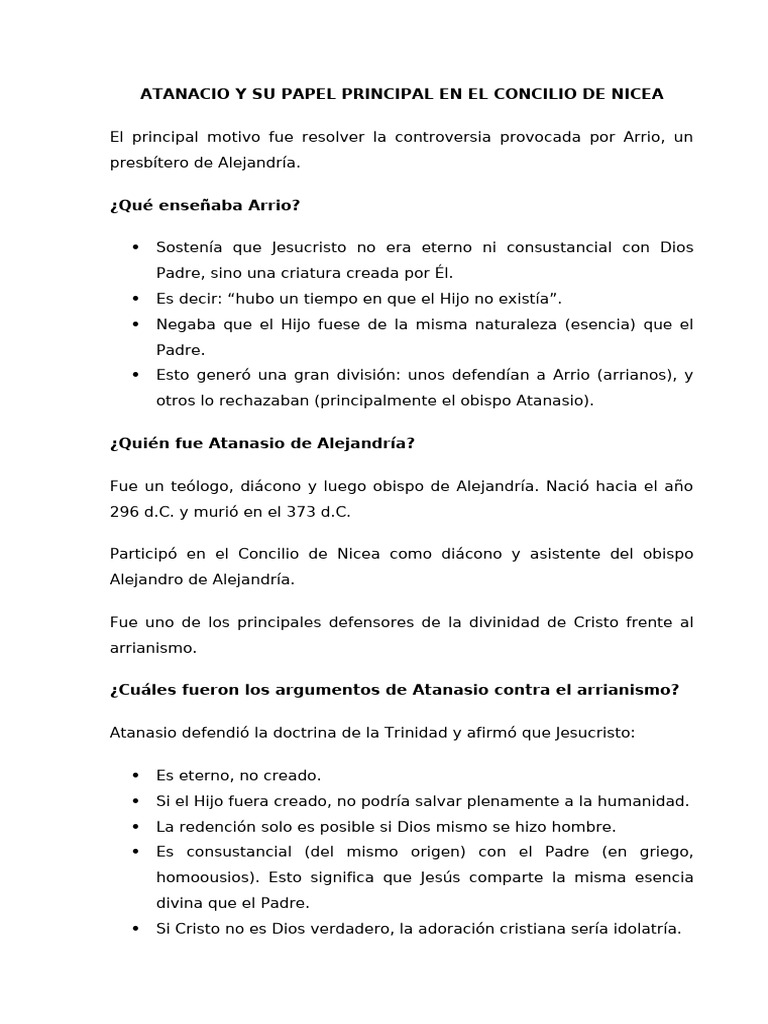 Argumentos de Atanacio en El Concilio de Nicea, Contra Arrio | PDF ...