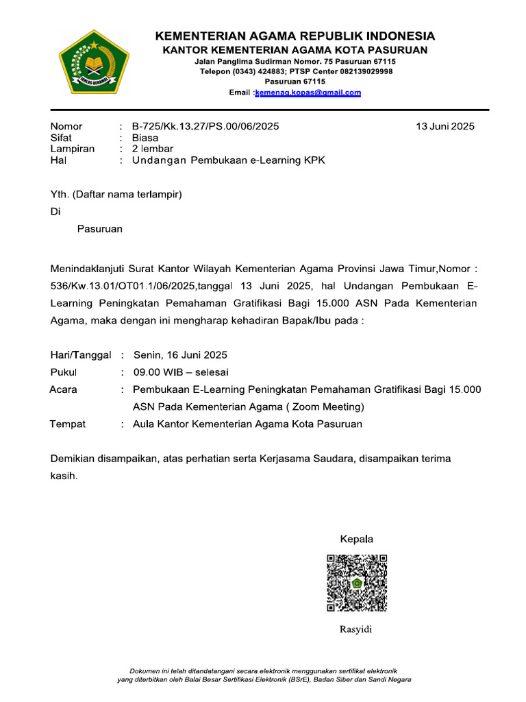 Undangan Pembukaan E-Learning KPK | PDF