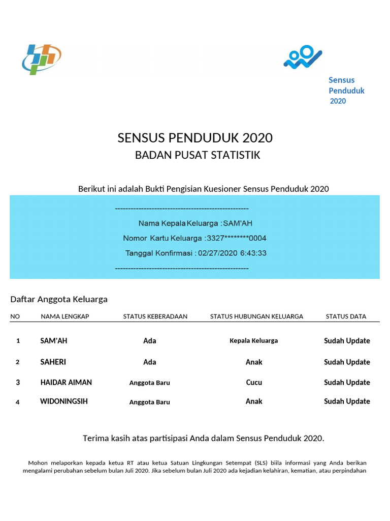 Bukti Pengisian SP2020 Online | PDF