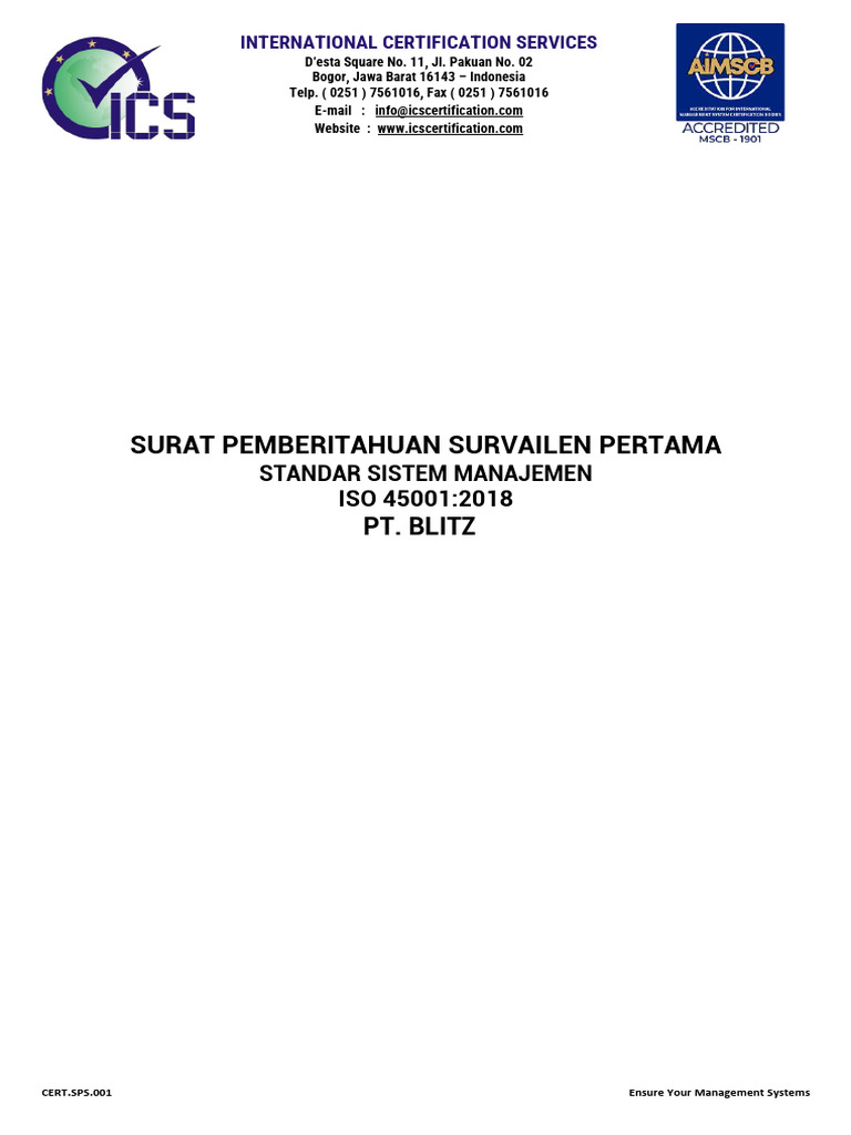 SP Surveillance Pertama PT. BLITZ | PDF