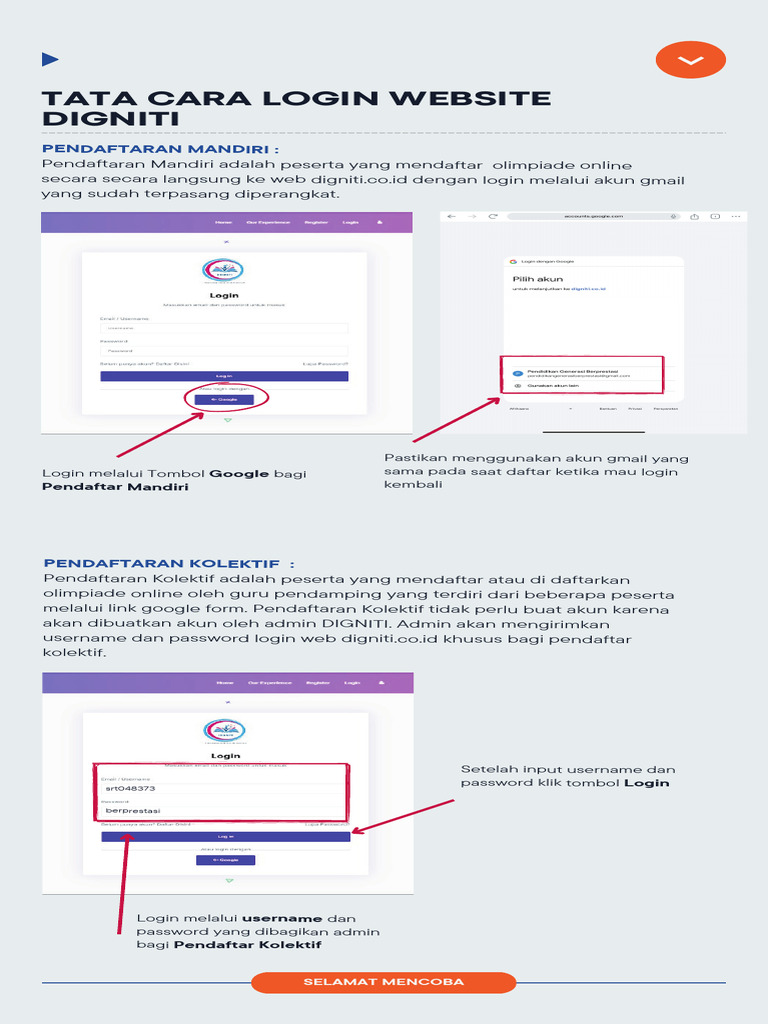 Tata Cara Login Web Ujian Olimpiade Online DIGNITI | PDF