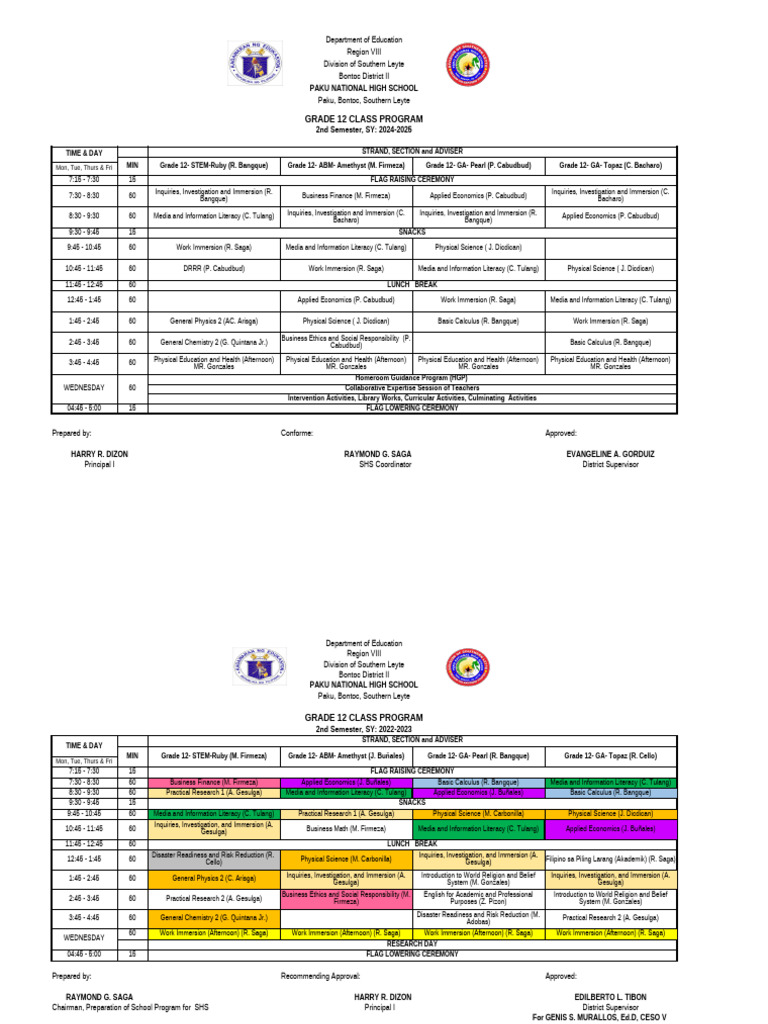 Class Program Grade 12.2025 2026 | PDF | Liberal Arts Education
