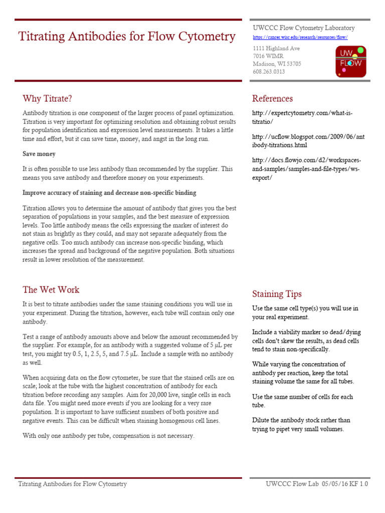 Titrating Antibodies For Flow Cytometry | PDF | Flow Cytometry | Staining