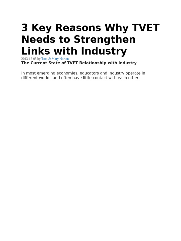 Strengthening TVET-Industry Links | PDF | Economies