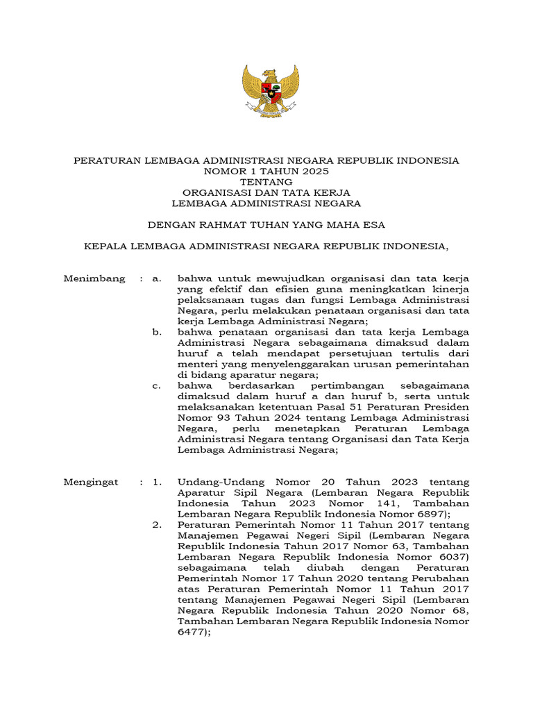 Peraturan Lan No 1 Tahun 2025 | PDF