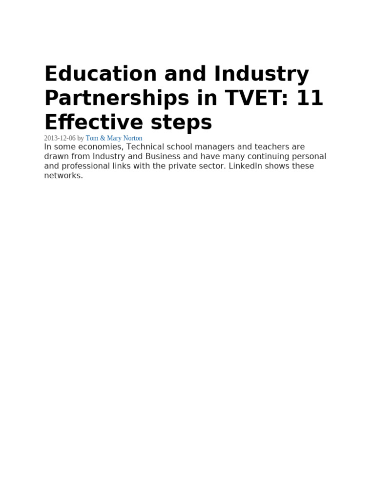 Education and Industry Partnerships in TVET | PDF