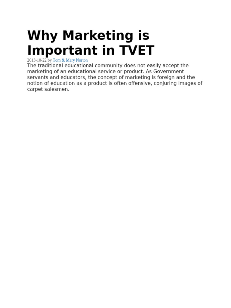 Why Marketing Is Important in TVET | PDF | Marketing | Marketing Strategy