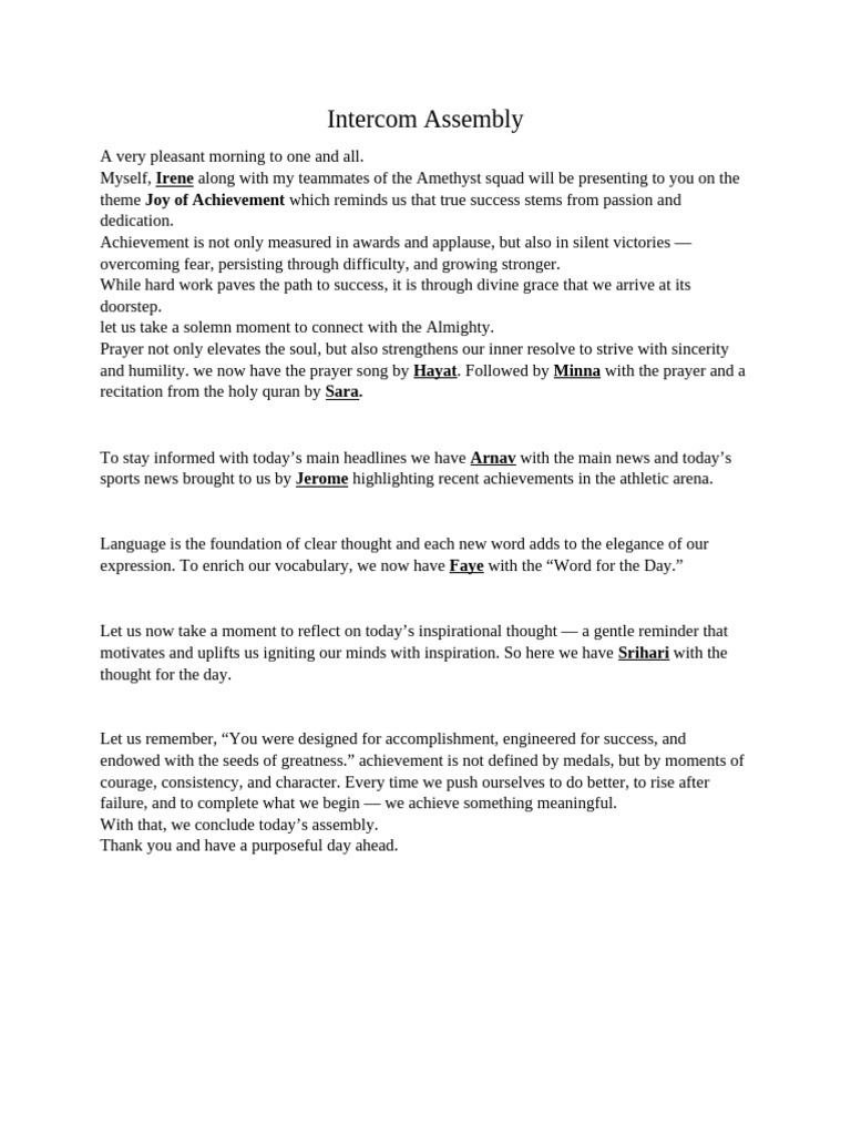 Intercom Assembly Script | PDF
